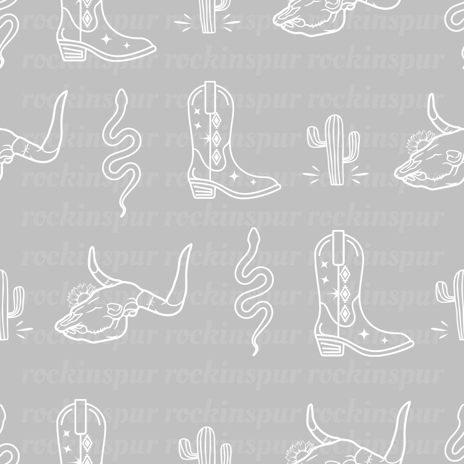 Silver Western Cowboy Snake Seamless Pattern | Cactus, Cowboy, Bull ...
