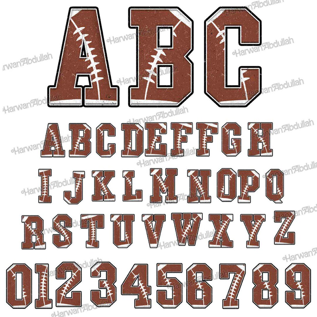 Football Alphabet and Numbers PNG Bundle, Varsity Font Png, Football ...
