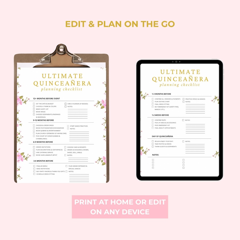 Quinceañera Planner Template Checklist for Event Planning Editable ...