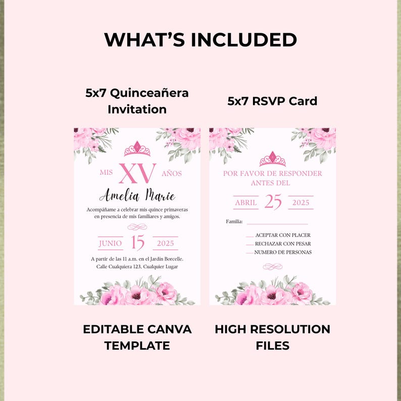 Invitacion para XV anos Template Invite RSVP Editable Template for ...