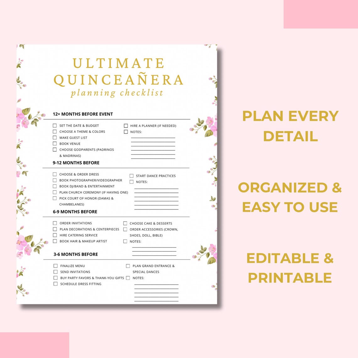 Quinceañera Planner Template Checklist for Event Planning Editable ...