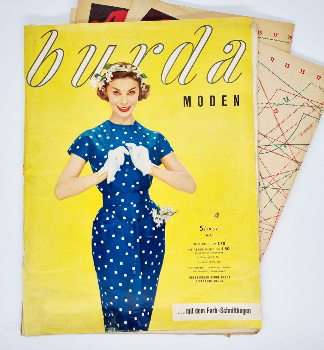 70 Patterns, 5/1957 Burda Moden May Vintage Fashion Magazine, Sewing Patterns and Instruction ...