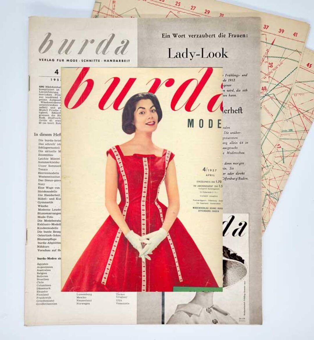 70 Spring Patterns, Burda Moden 4 / 1957 Vintage Magazine, April Spring ...