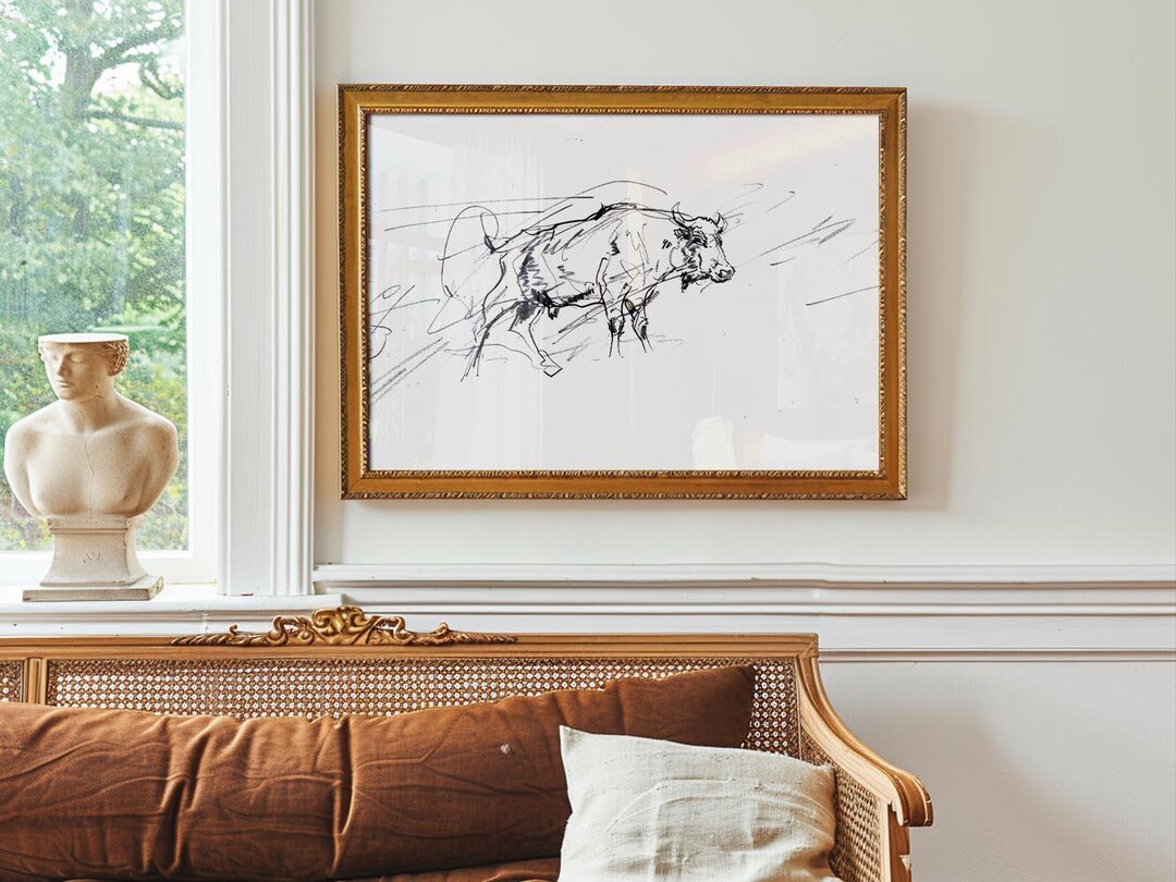 Dynamic Bull Wall Art - Minimalist Animal Poster - Sleek Abstract Print ...