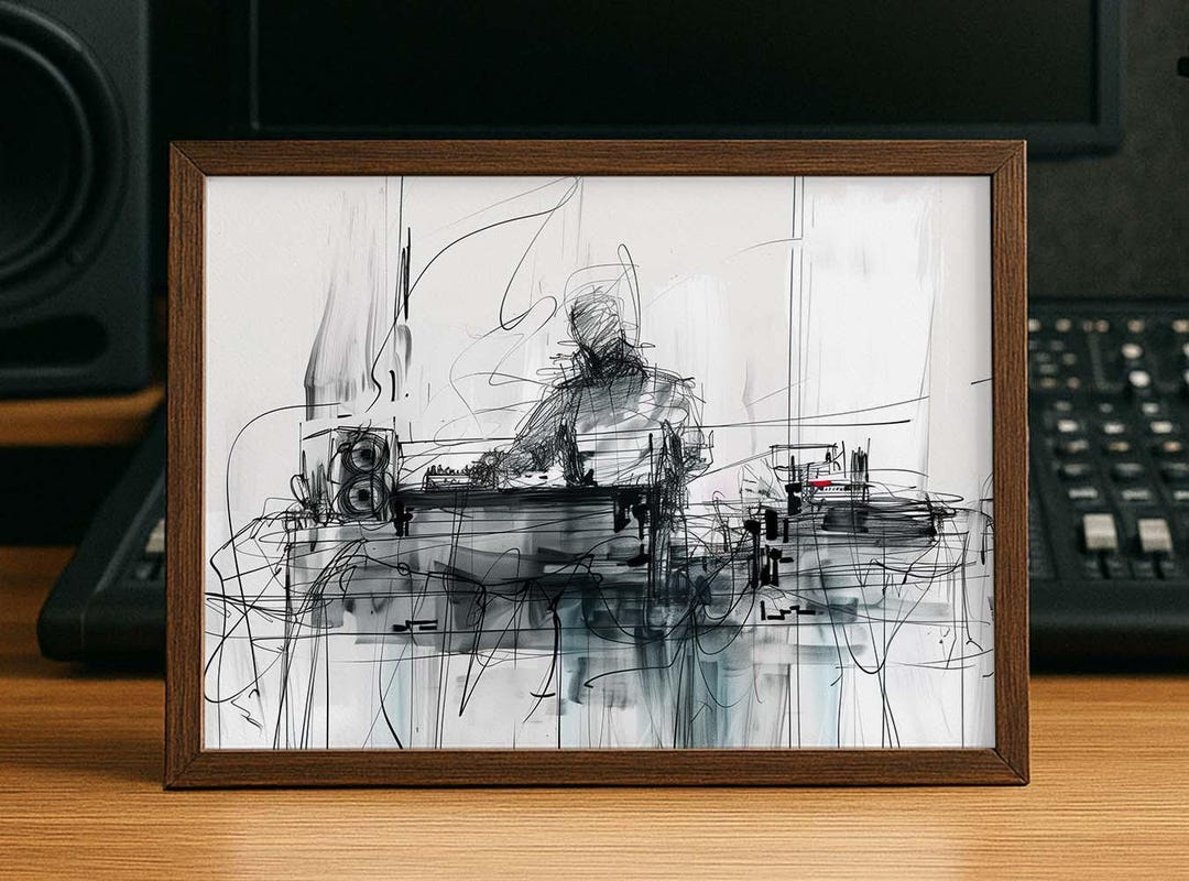 Abstract Music Studio Wall Art – Modern Producer Sketch Print ...