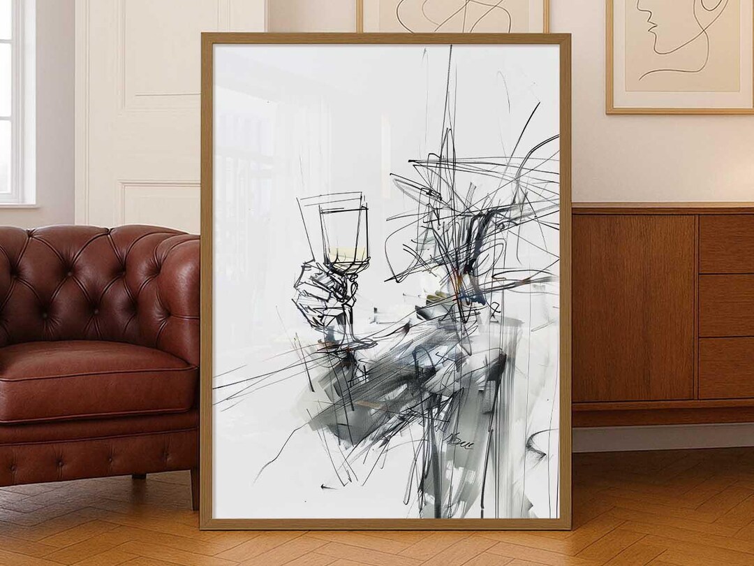 Abstract Wine Wall Art – Chic Drink Sketch Print – Elegant Minimal ...