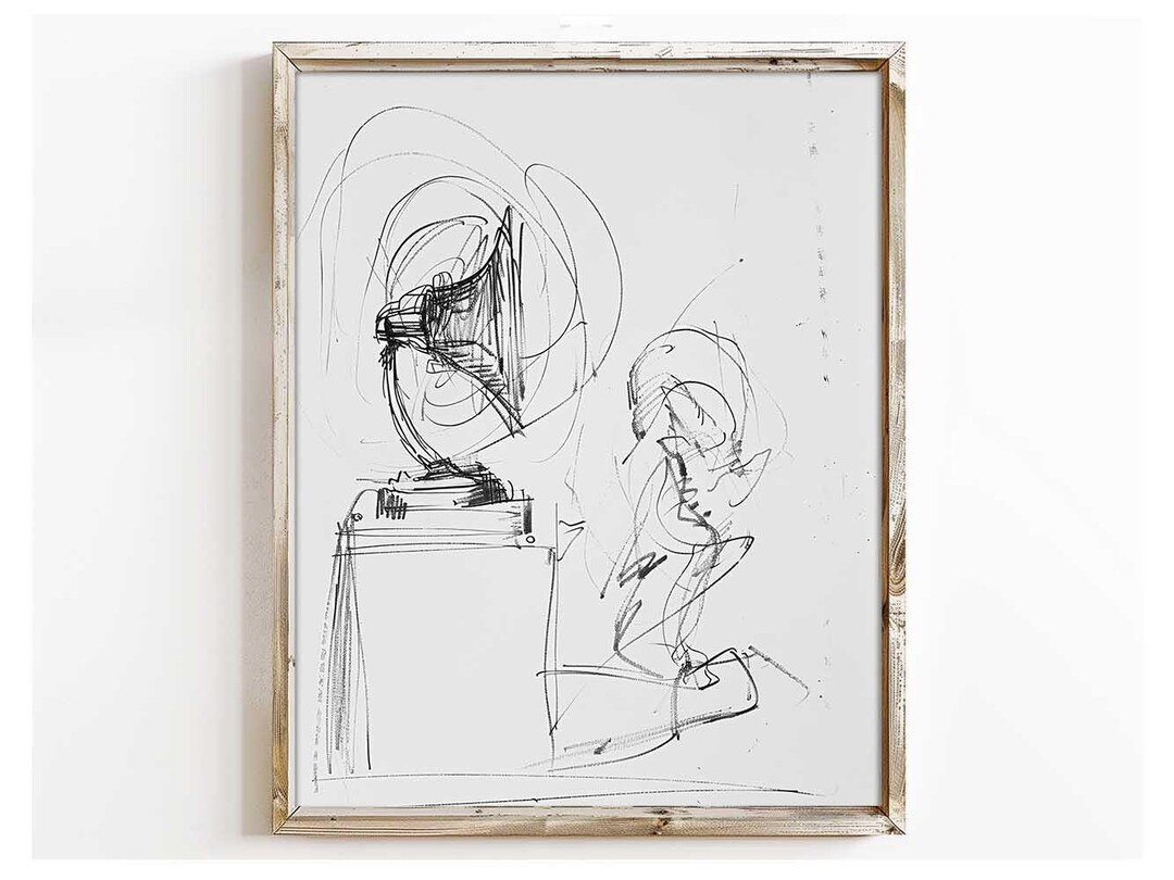 Vintage Phonograph Wall Art - Antique Music Sketch - Retro Gramophone ...