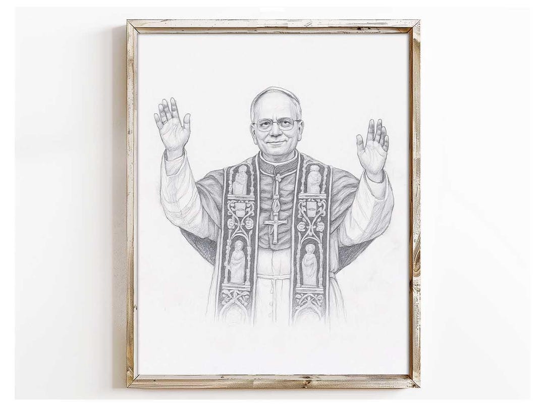 Pope Leo XIV Wall Art - Vintage Papal Sketch Print - Robert Prevost ...