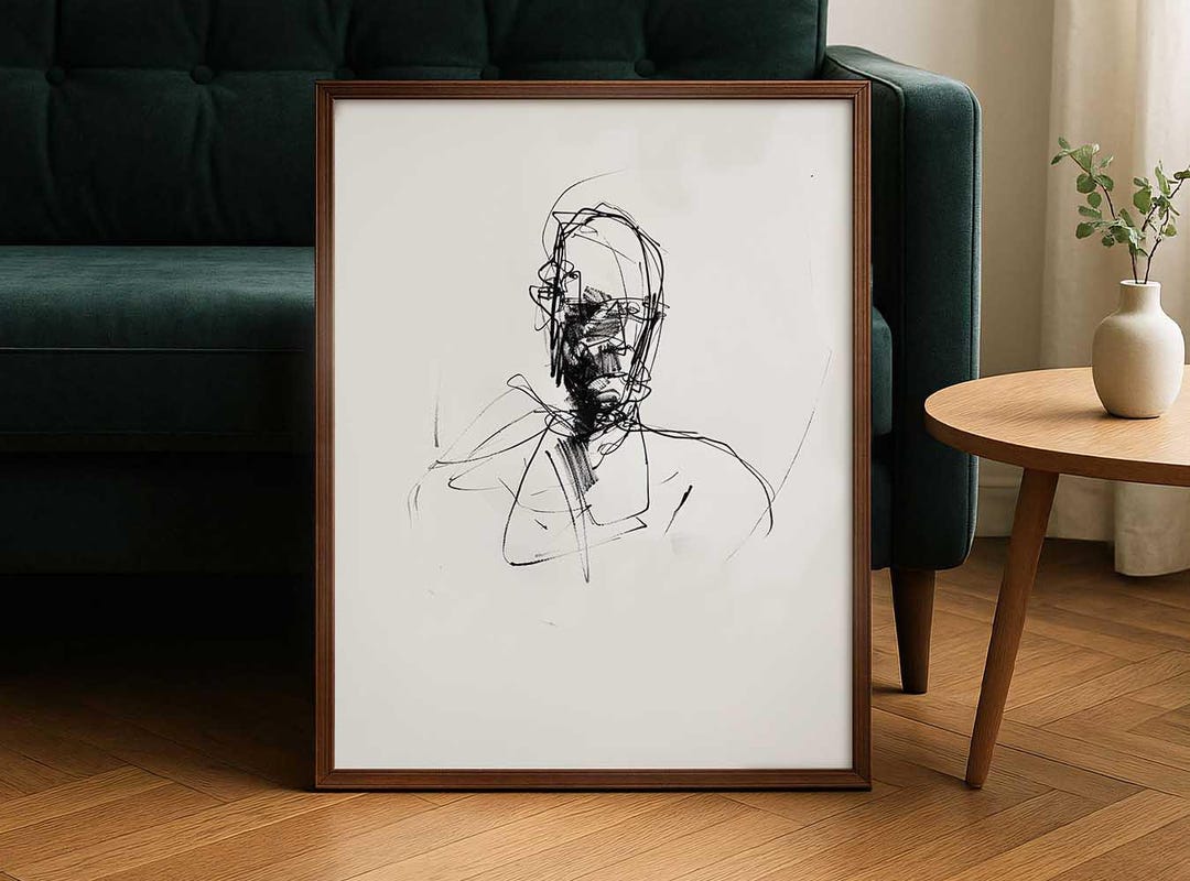 Surreal Line Portrait Wall Art - Rough Human Sketch - Minimalist Face ...