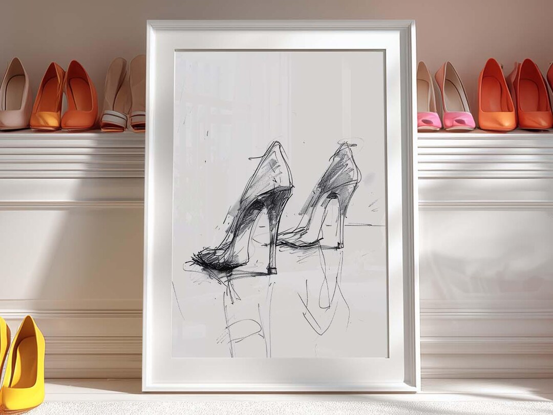 Vintage Heels Wall Art – Elegant Fashion Sketch Print – Classic ...