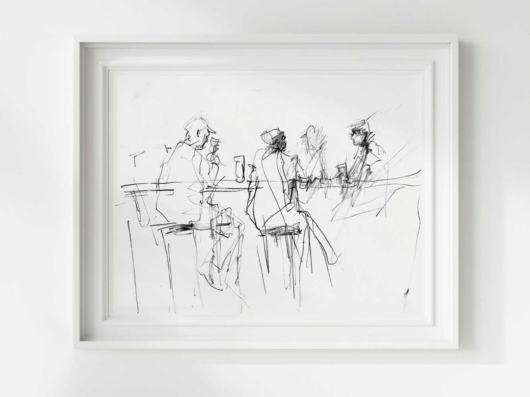 Abstract Drink Bar Wall Art – Sleek Bar Scene Sketch Print – Cocktail ...