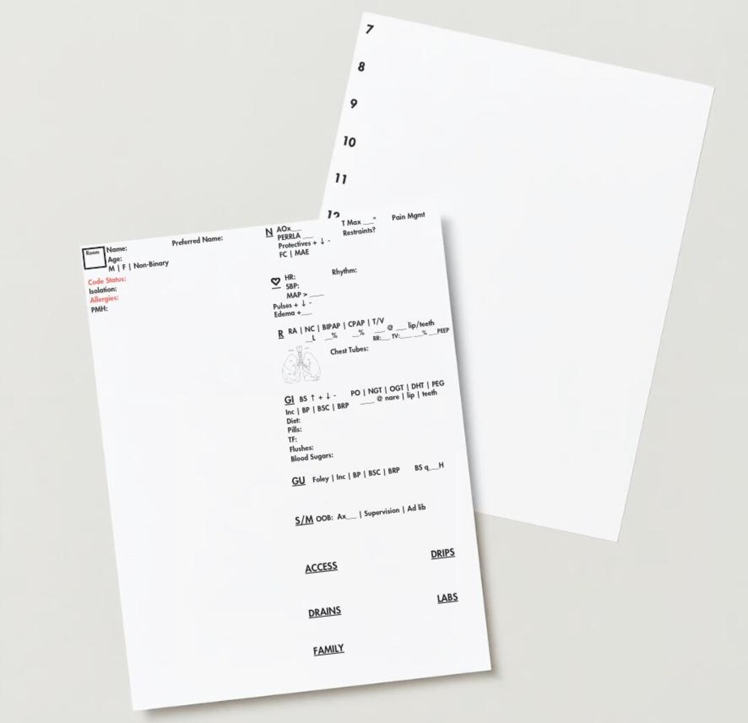 ICU Registered Nurse Report Sheet | Digital Download PDF - Etsy