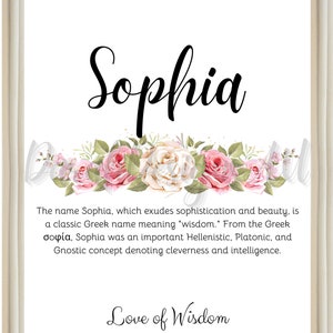 Sophia Name Art Meaning Printable With Floral Design, Sophia Digital ...