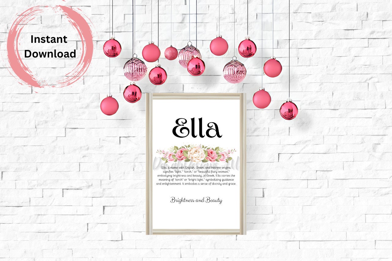 Ella Name Art Meaning Printable With Floral Design, Ella Digital ...