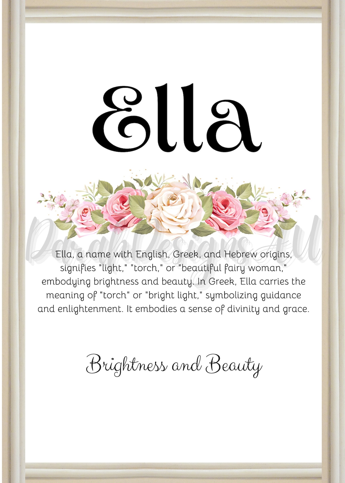 Ella Name Art Meaning Printable With Floral Design, Ella Digital ...