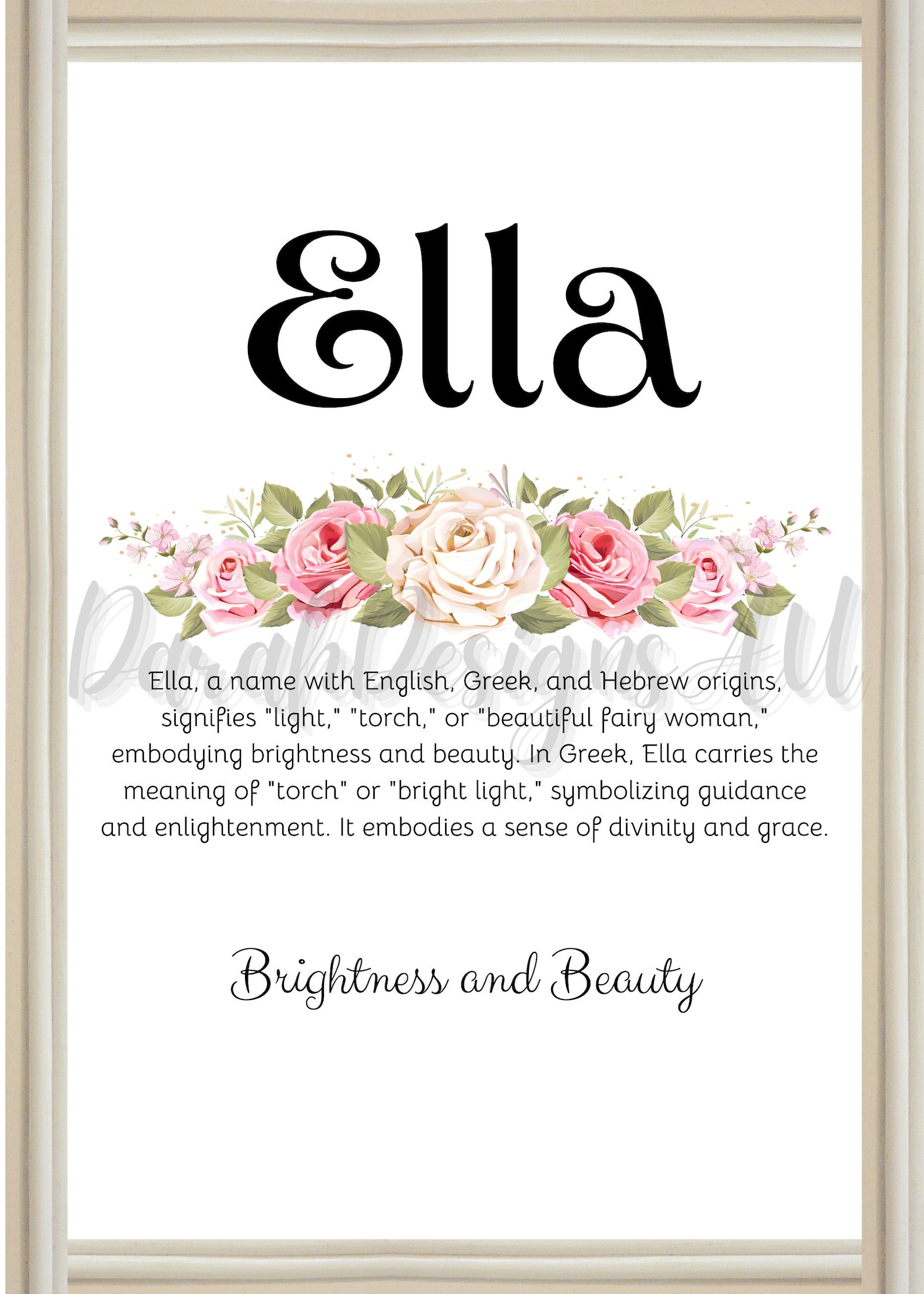 Ella Name Art Meaning Printable With Floral Design, Ella Digital ...