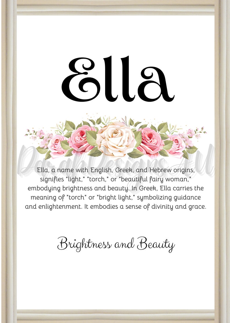 Ella Name Art Meaning Printable With Floral Design, Ella Digital ...
