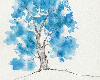 Blue tree art | Etsy