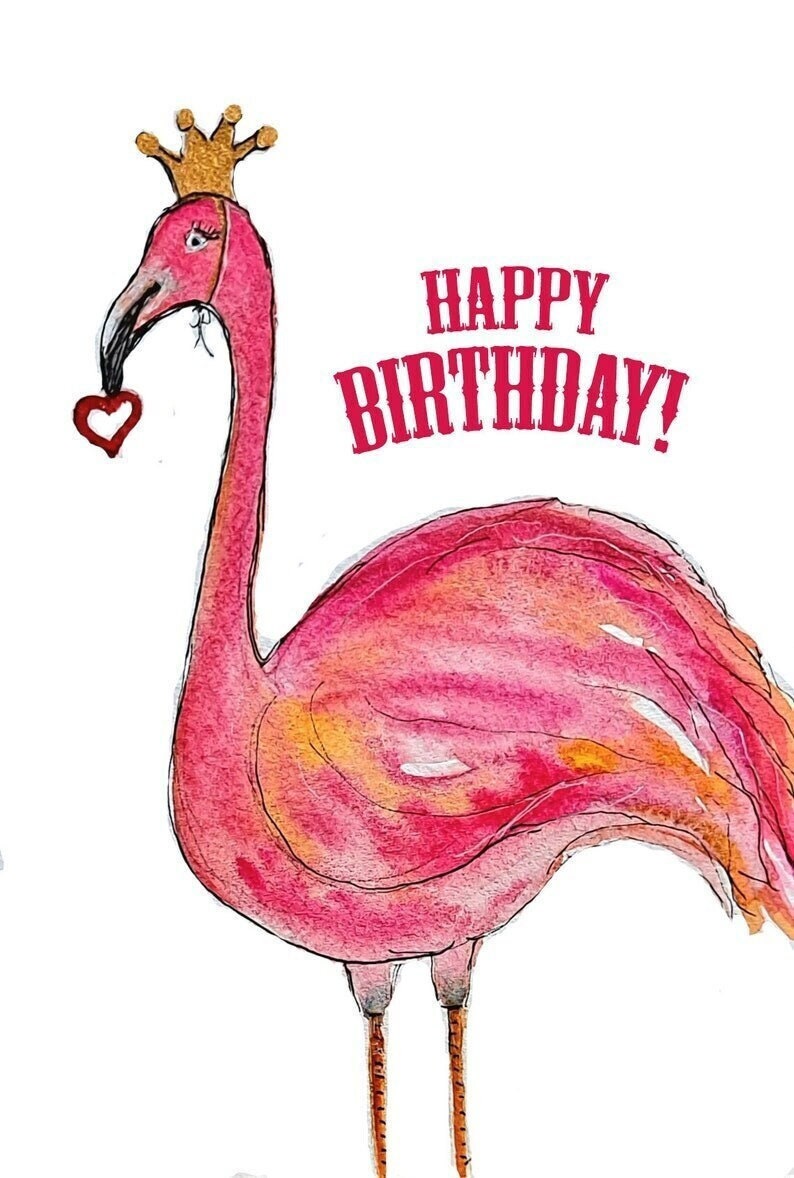 Flamingo Happy Birthday Notecard, Bright, Colorful, Fun Card - Etsy