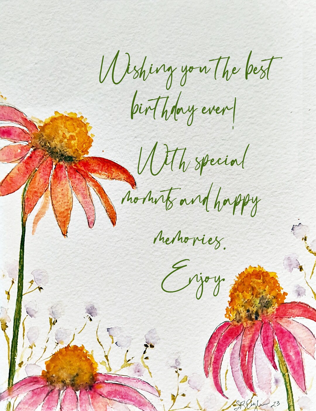 Happy Birthday Notecards Coneflowers and Good Wishes Set of - Etsy