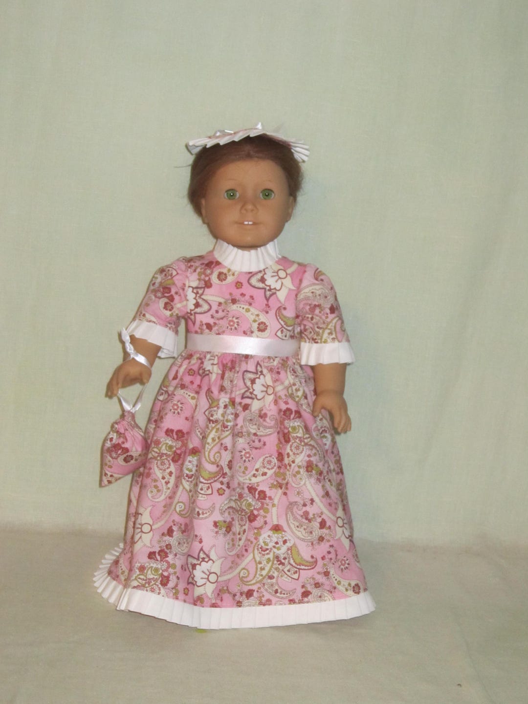 18 Inch Doll Colonial Historical Style Dress, Pinner Cap, and Bag for ...