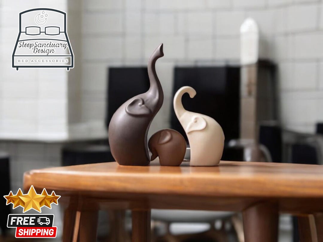 Elephant Family Ceramic Statue | Hugging Parent & Baby Figurine ...