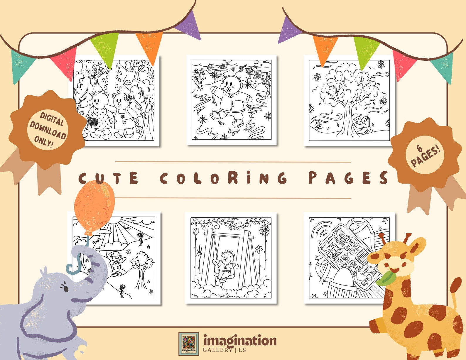 6 Cute Coloring Pages for Kids & Adults | Animal Coloring Books for ...