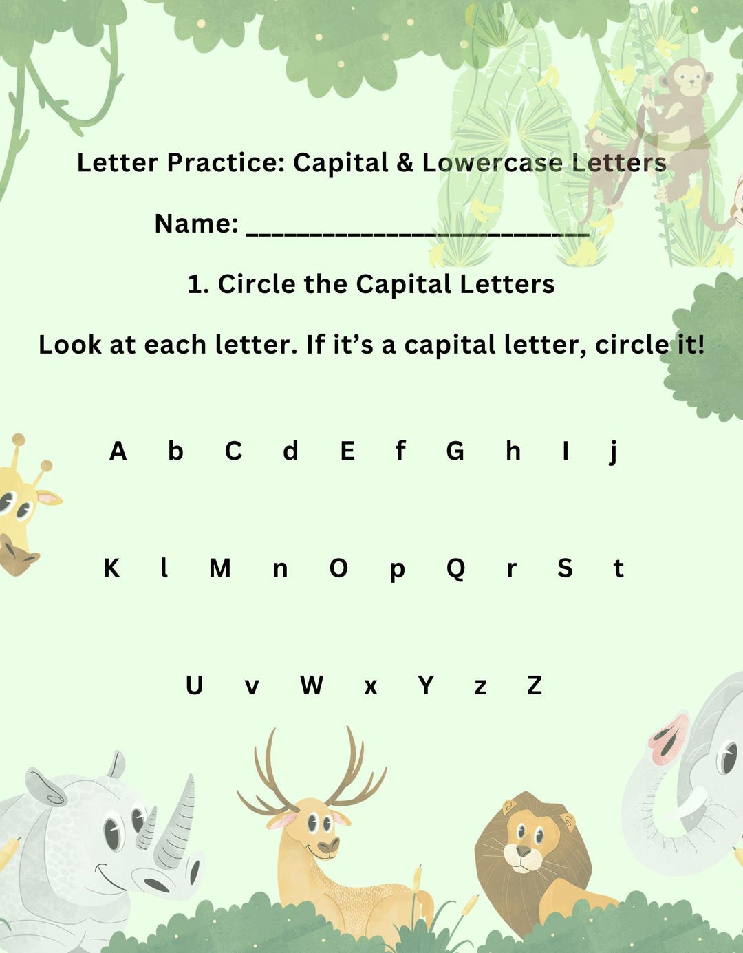 Kindergarten, Letter Worksheet, Jungle Themed, Identify the Letters in ...