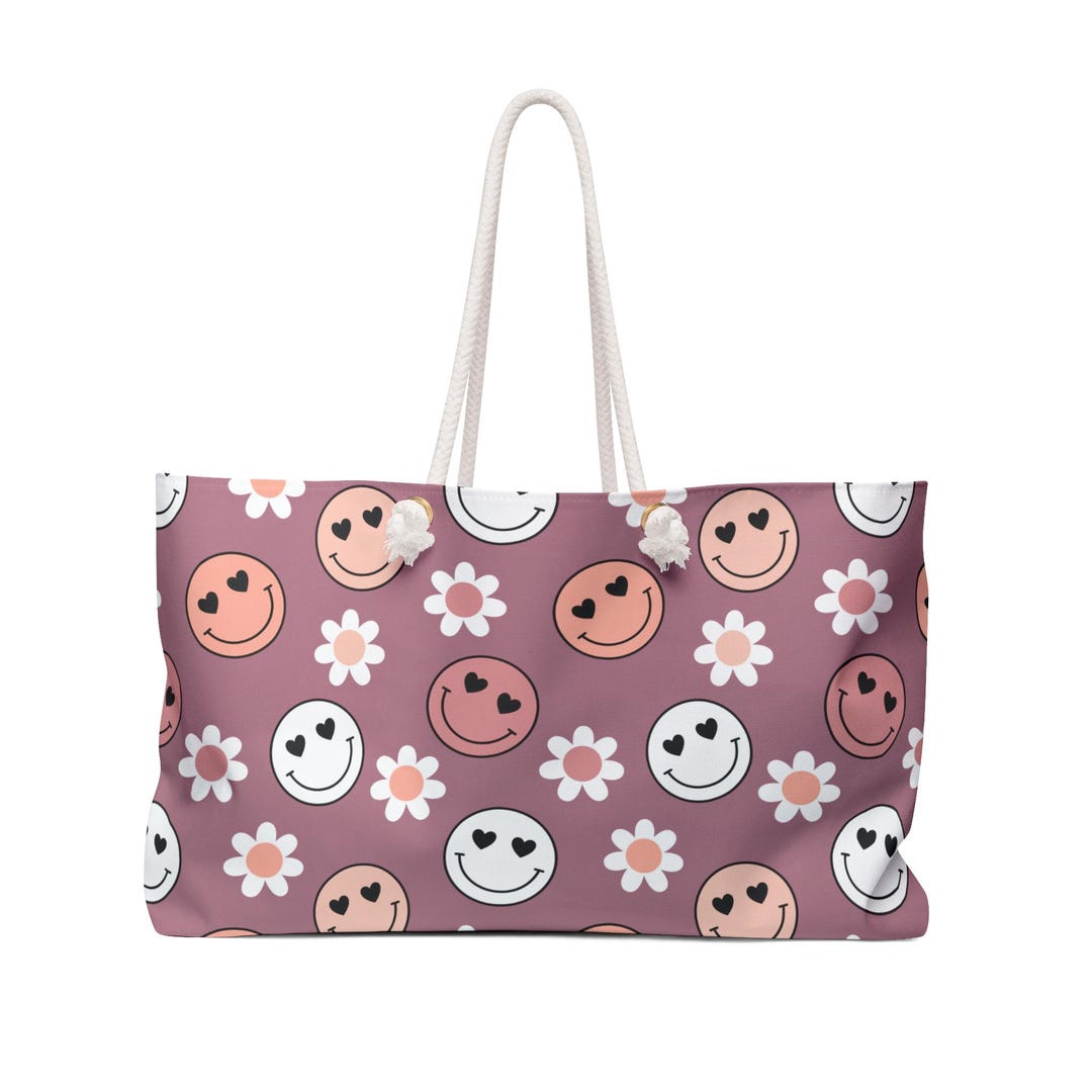 Happy Floral Weekender Bag, Cute Travel Tote, Beach Bag for Summer ...