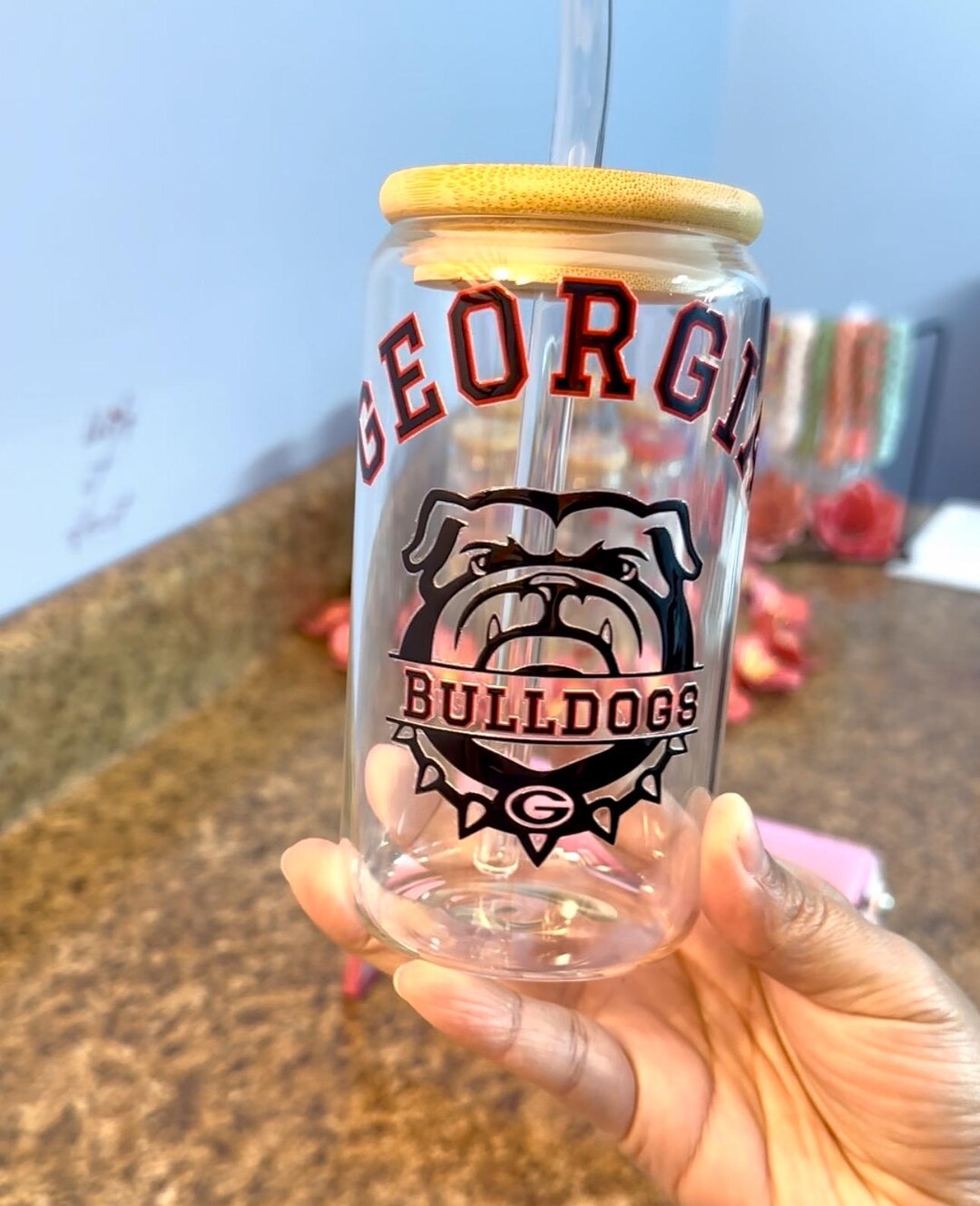 16oz Georgia Bulldogs Beer Can Glass, College Football Tumbler, UGA Cup ...