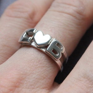 Double Band Initials Ring, Sterling Silver Personalized Ring With ...