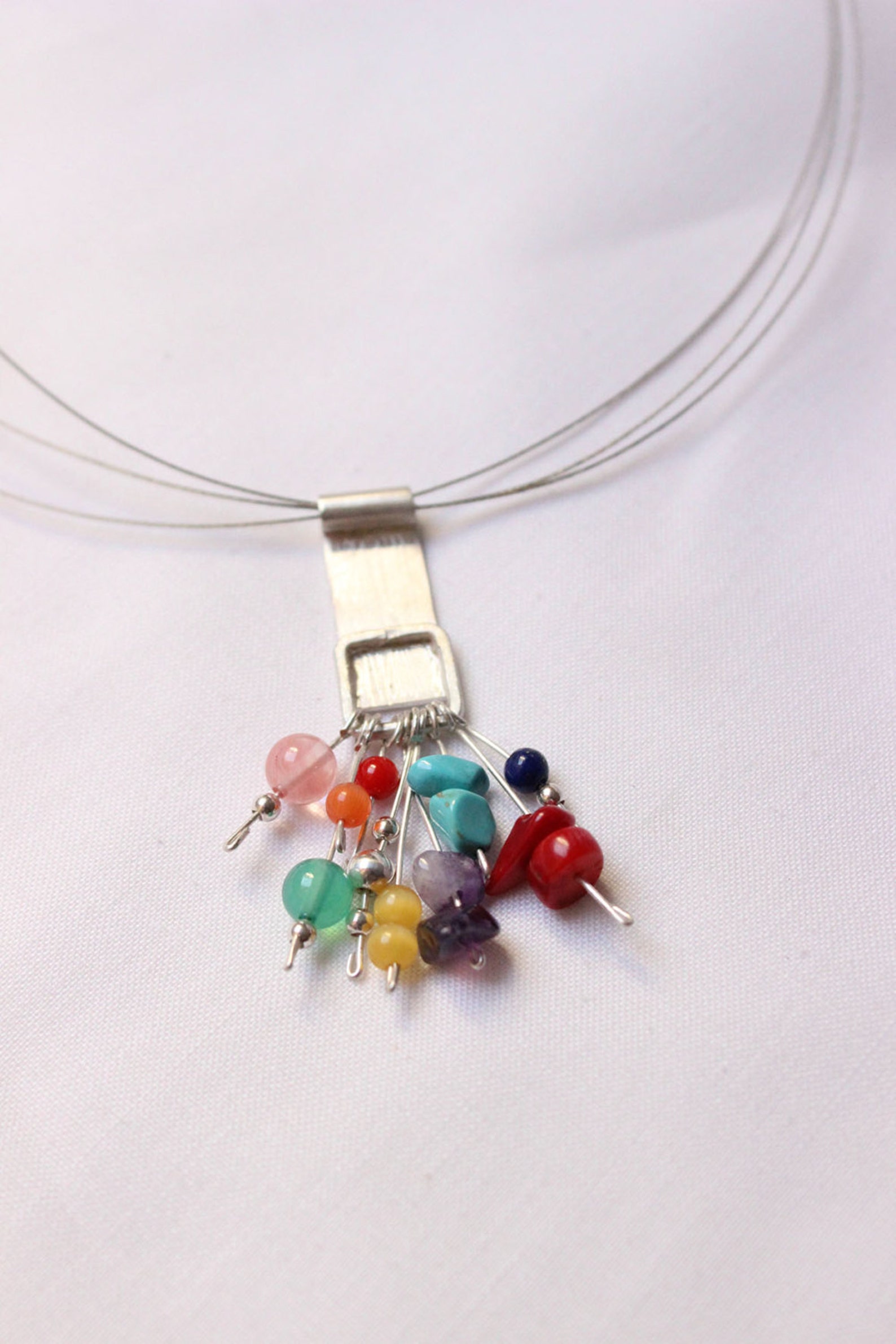 Multicolor Pendant Sterling Silver and Colorful Gems - Etsy