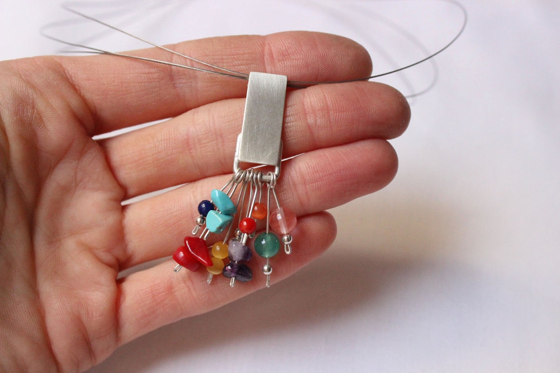 Multicolor Pendant Sterling Silver and Colorful Gems - Etsy