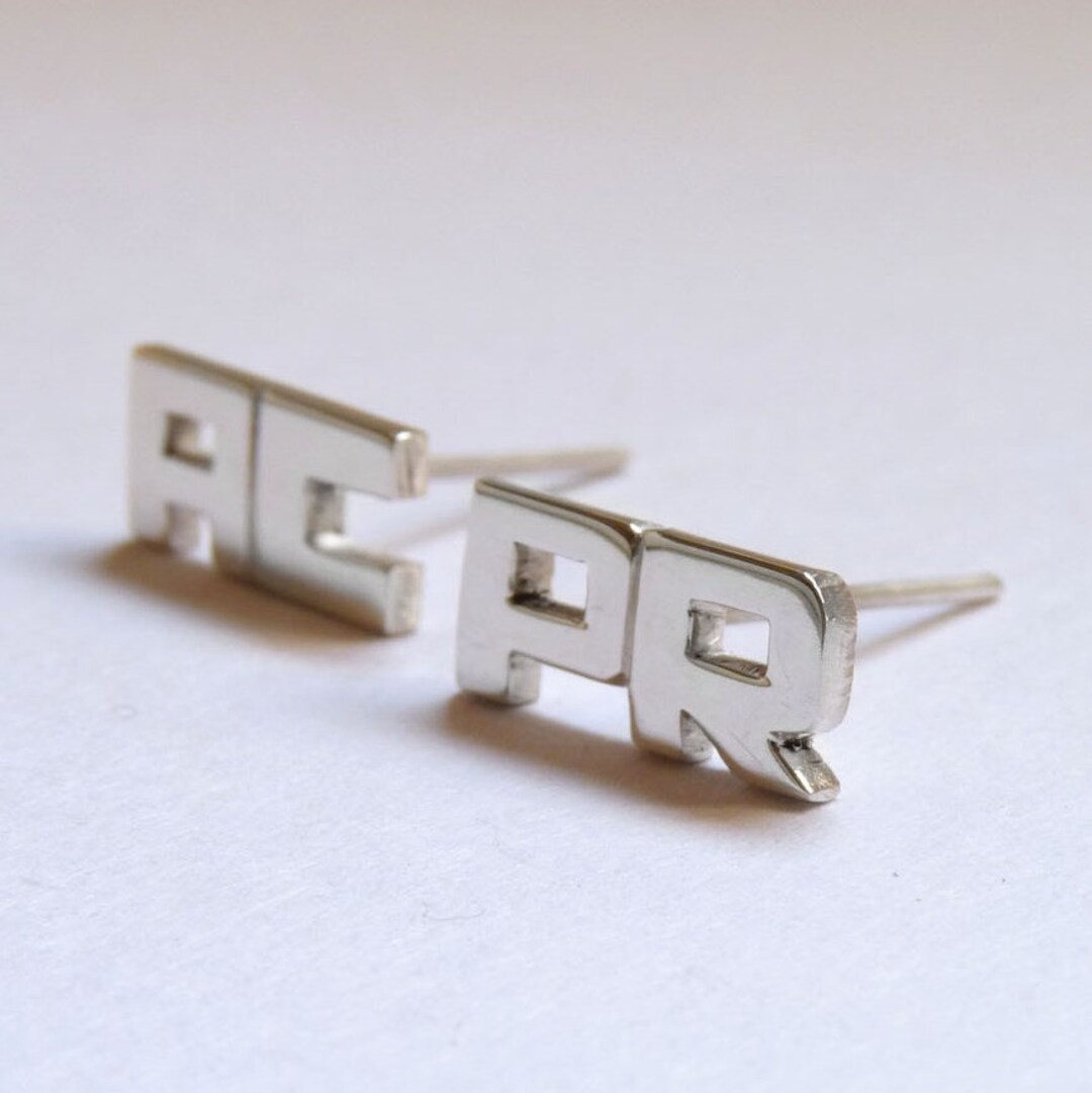 Word Earrings, Earrings With Two Letters Made to Sterling Silver, Stud ...