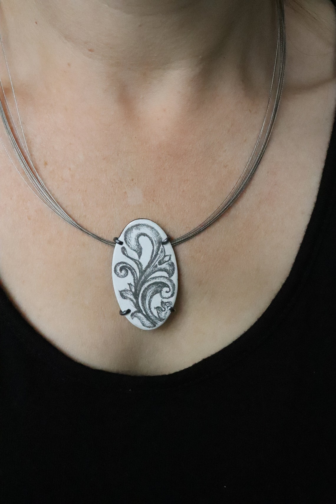Ornamental Brooch Necklace Sterling Silver and White Copper - Etsy