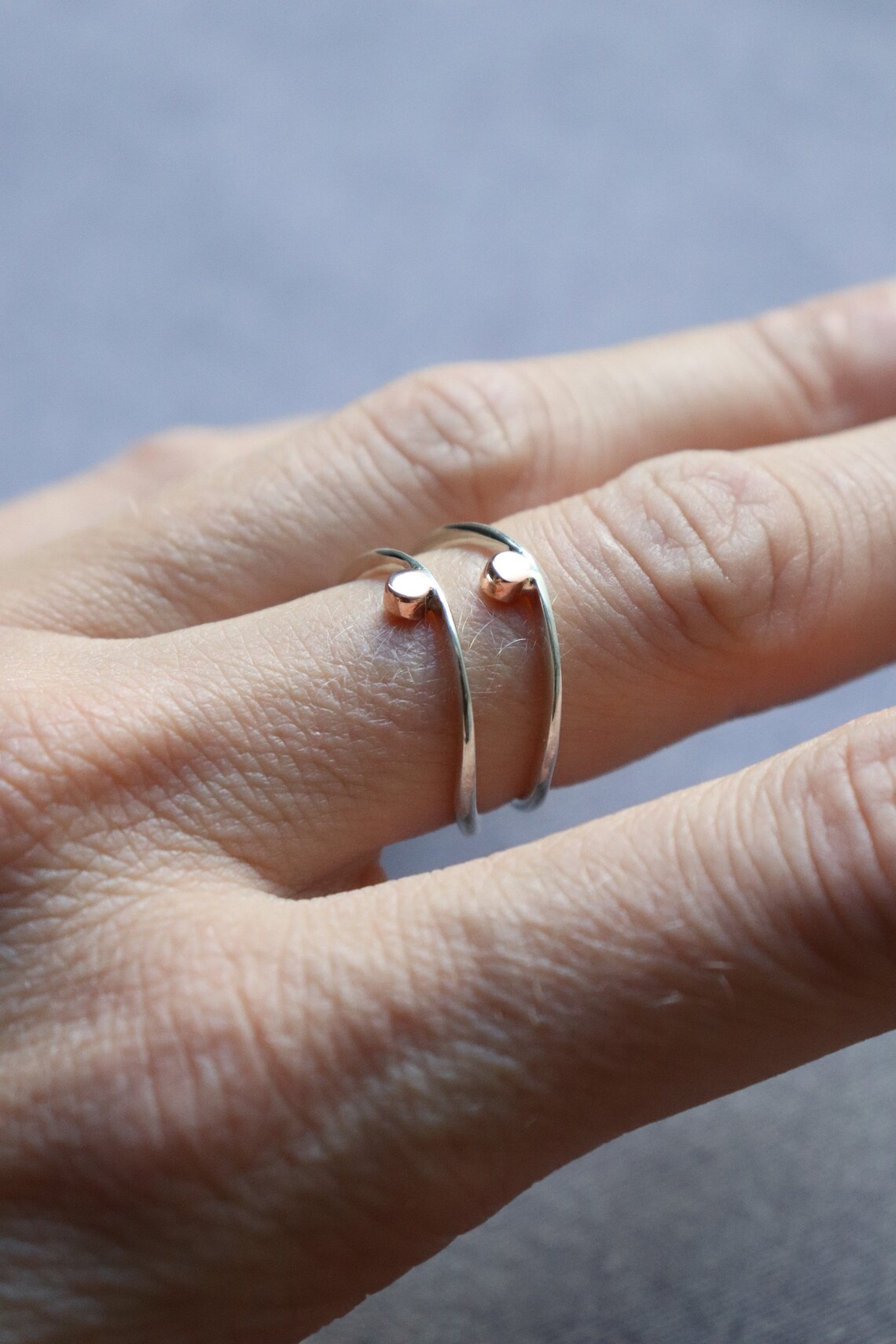 Two Small Dot Rings Sterling Silver and Copper Stacking - Etsy