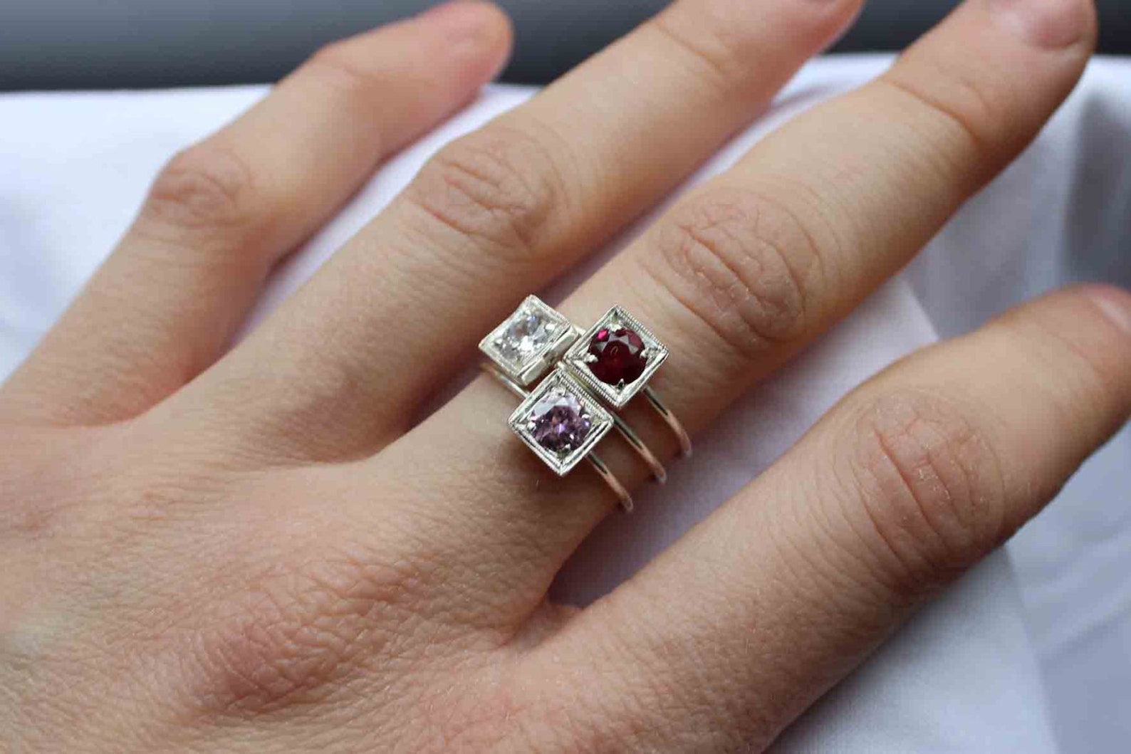 Birthstone Stacking Rings Sterling Silver Made to Order | Etsy