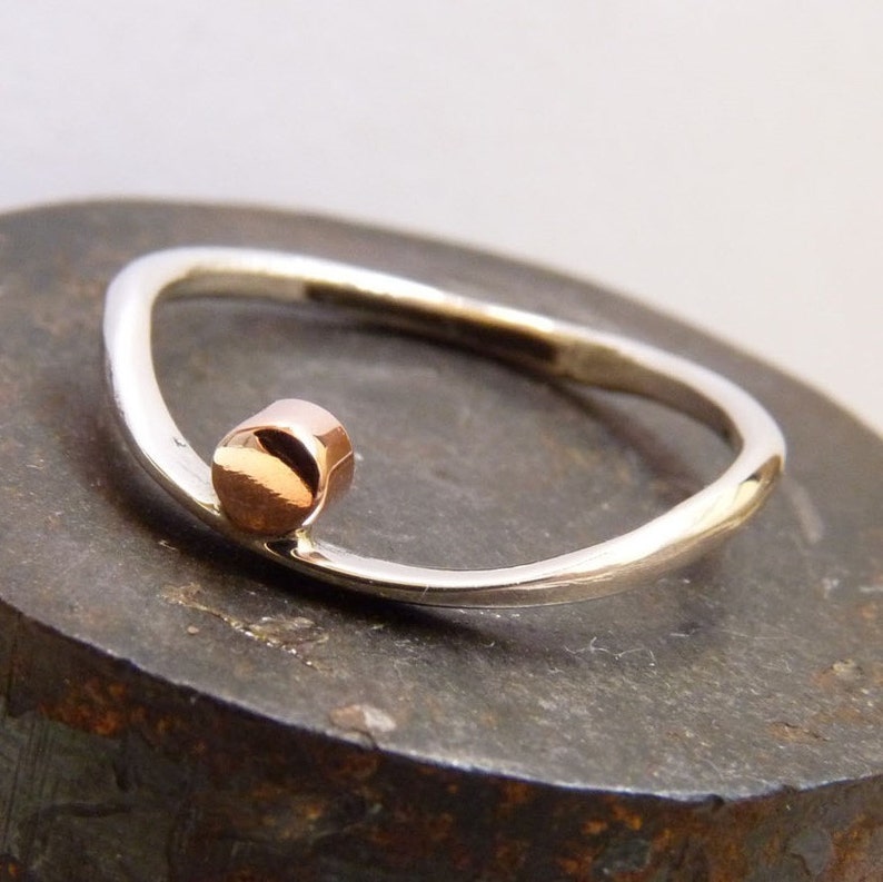 Two small Dot rings Sterling silver and copper Stacking | Etsy