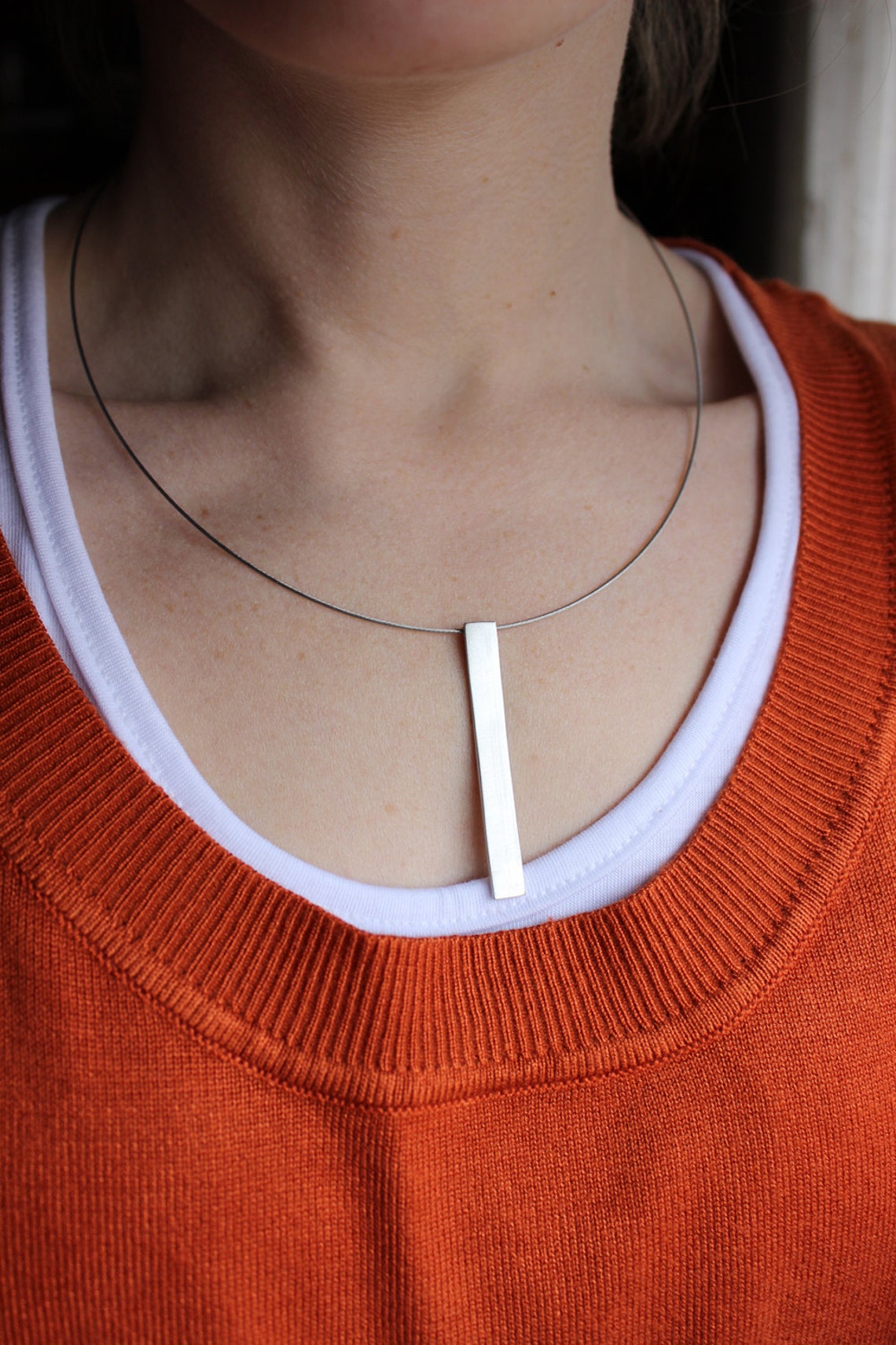 Sterling Silver Rectangular Necklace in a Modern Style to Be | Etsy