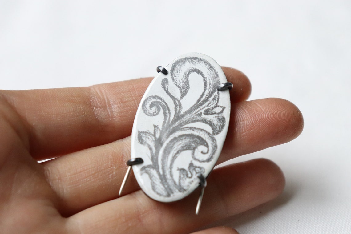 Ornamental Brooch Necklace Sterling Silver and White Copper - Etsy
