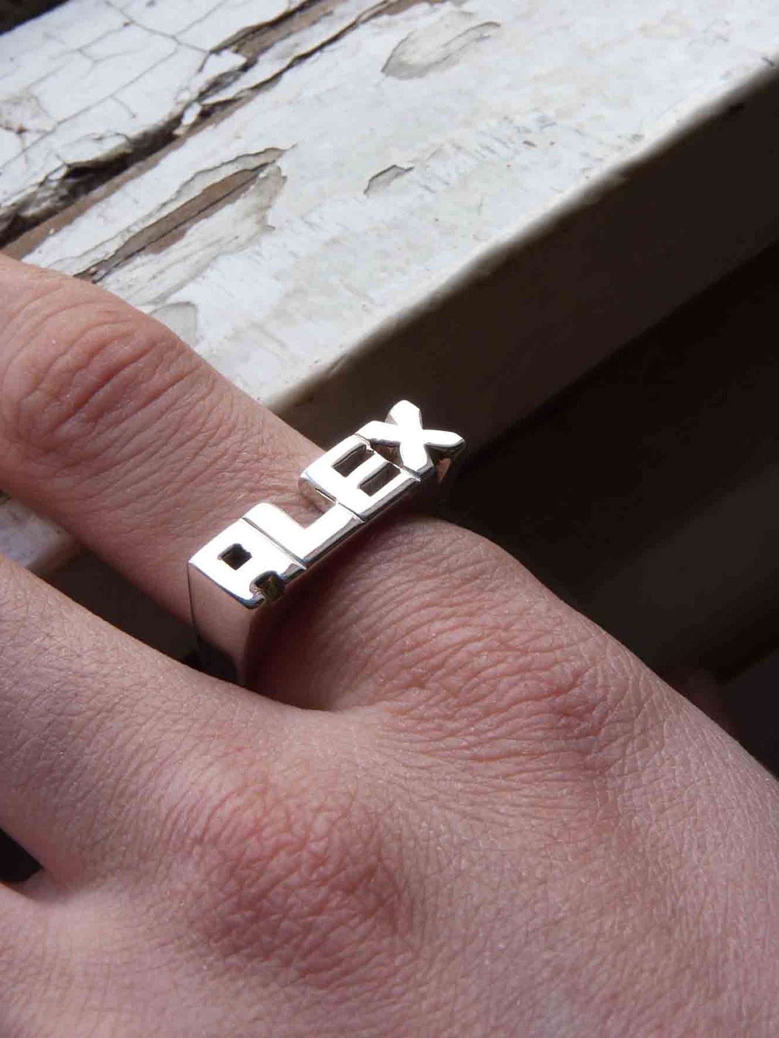 Word Personal Ring Sterling Silver Signet Ring Name Ring | Etsy