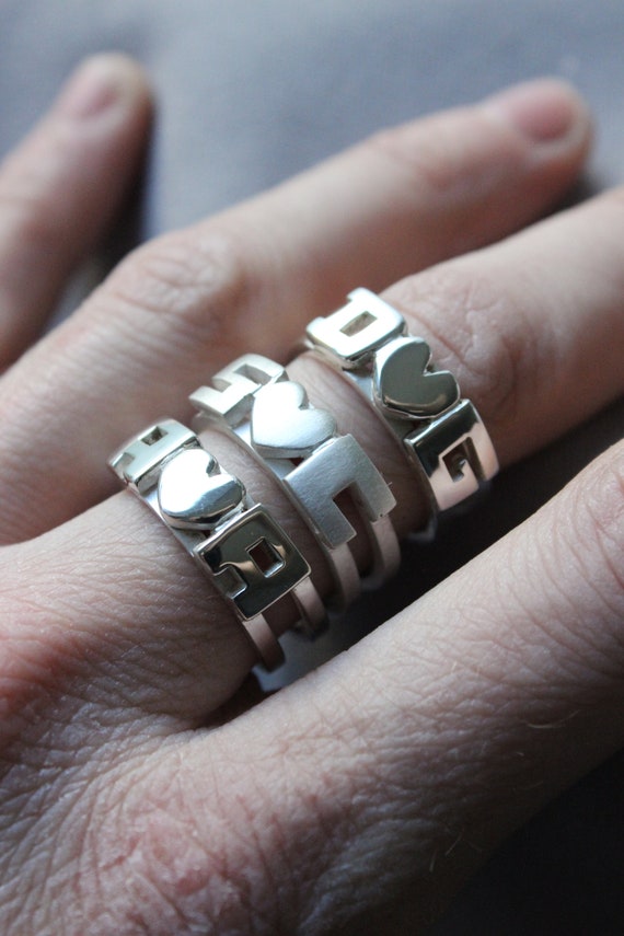 Double Band Initials Ring Sterling Silver Personalized Ring | Etsy