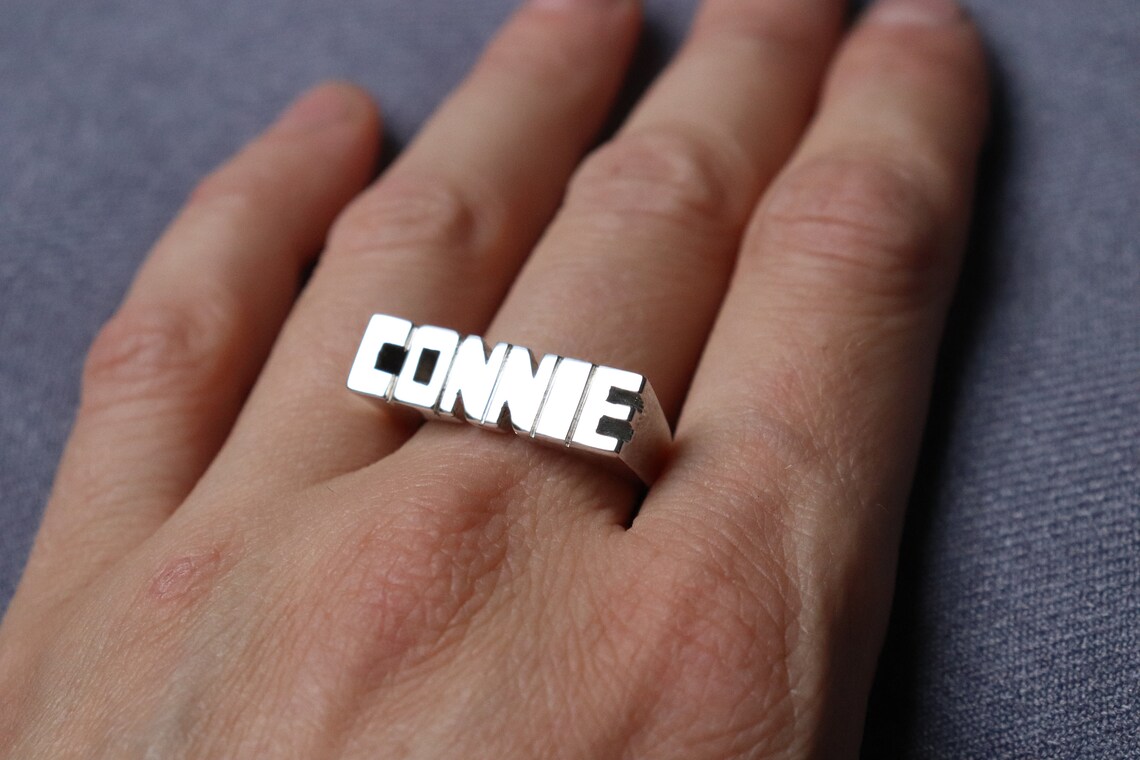 Word Personal Ring Sterling Silver Signet Ring Name Ring - Etsy