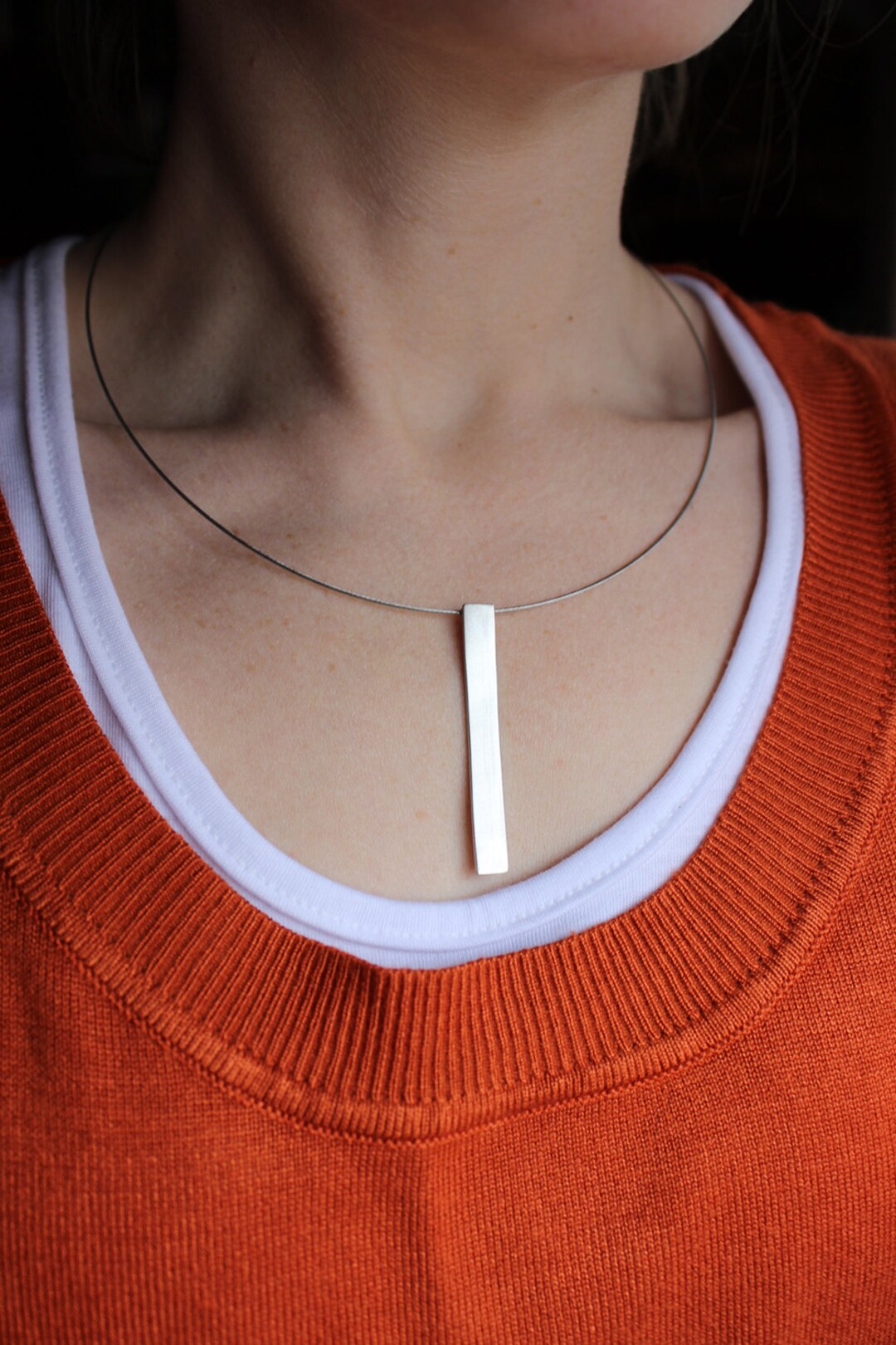 Sterling Silver Rectangular Necklace in a Modern Style to Be Worn Every Day or Special Occasion ...