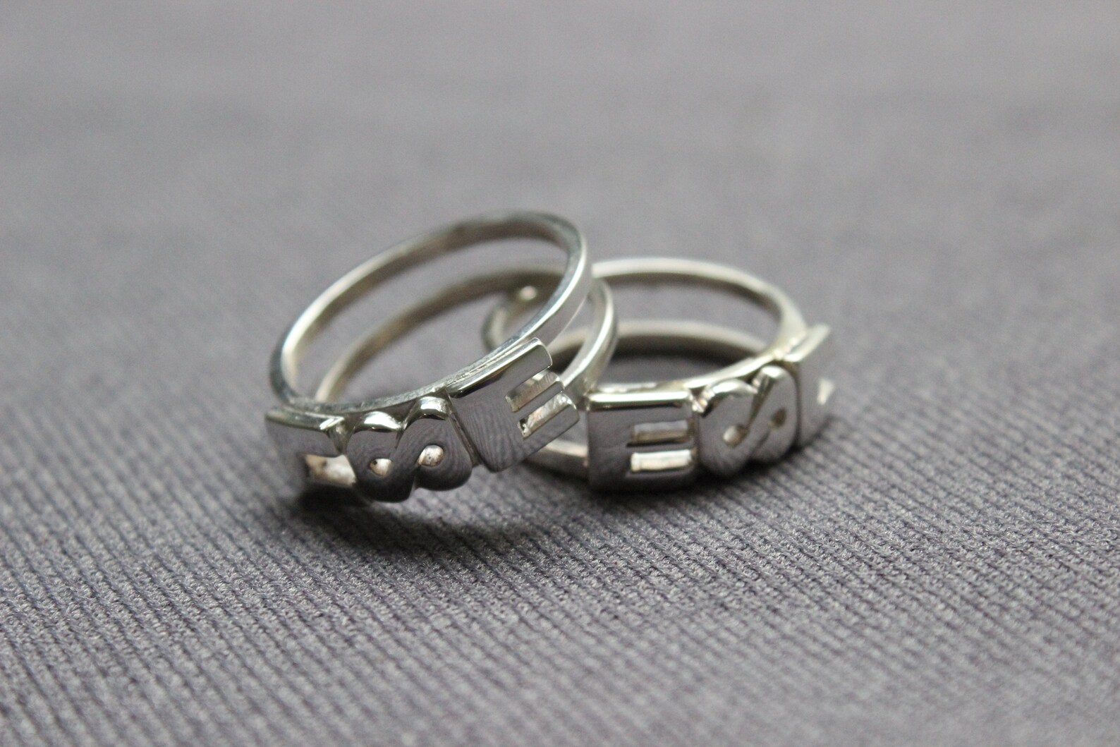 Double Band Initials Ring Sterling Silver Personalized Ring | Etsy