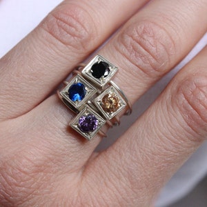 Set of 4 Birthstone Rings, Sterling Silver, Made to Order, Custom Ring ...