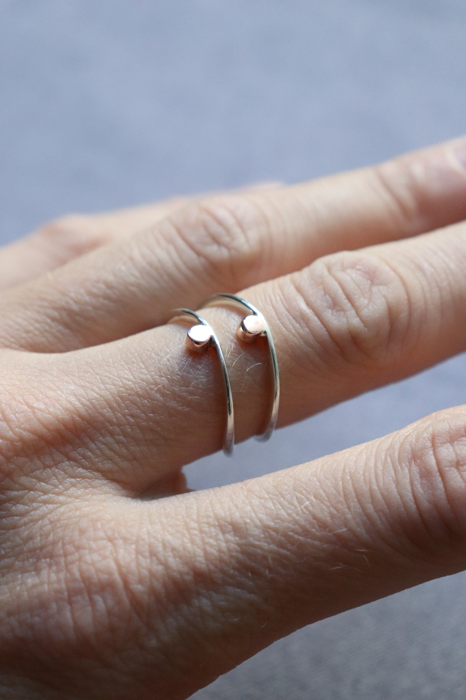 Two Small Dot Rings Sterling Silver and Copper Stacking - Etsy