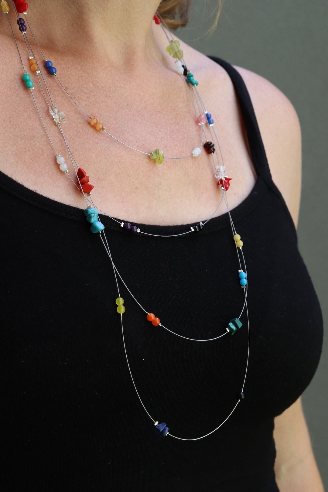 Multicolour Necklace, Colorful Gems, Perfect for Spring Summer Autumn ...
