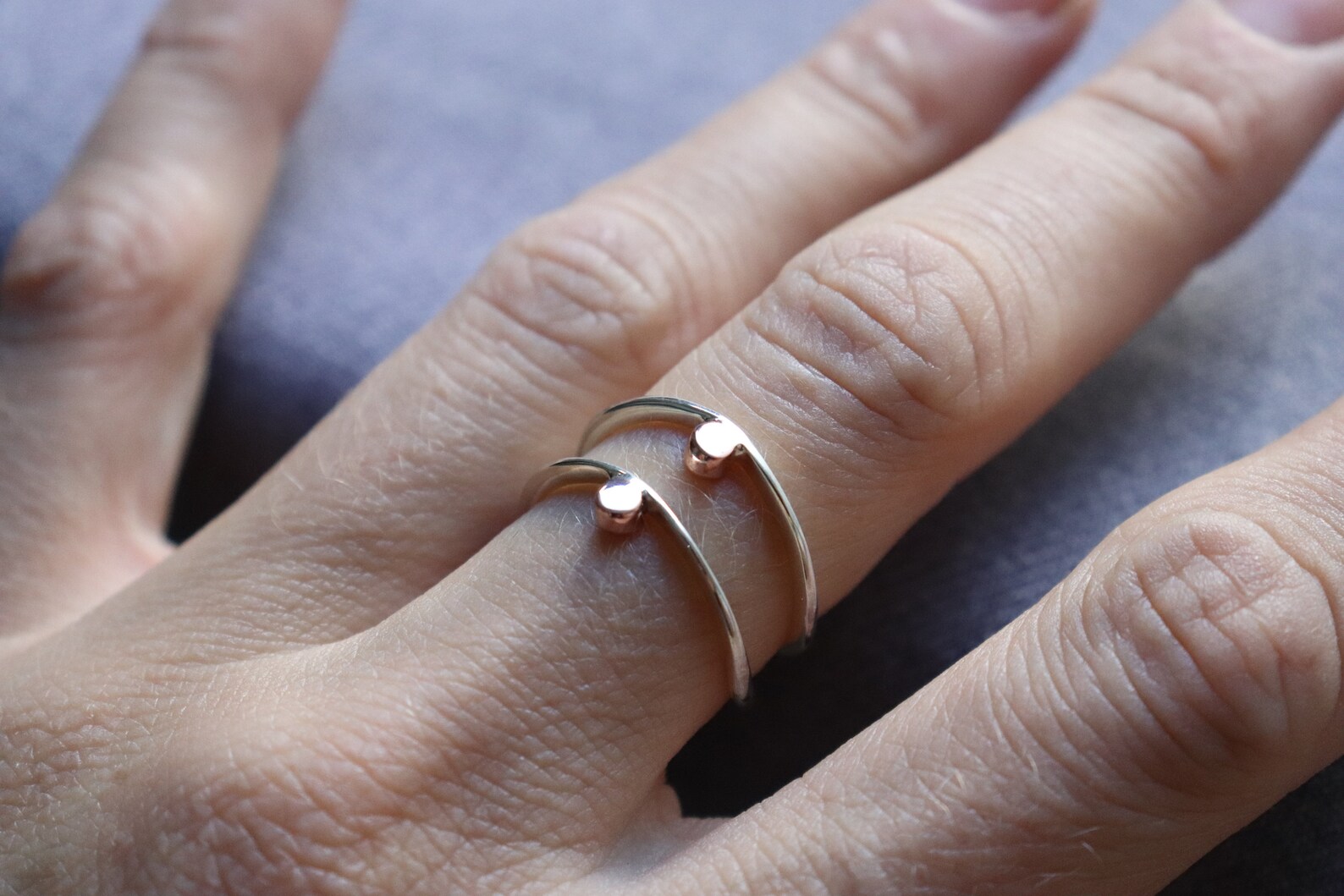 Two Small Dot Rings Sterling Silver and Copper Stacking - Etsy