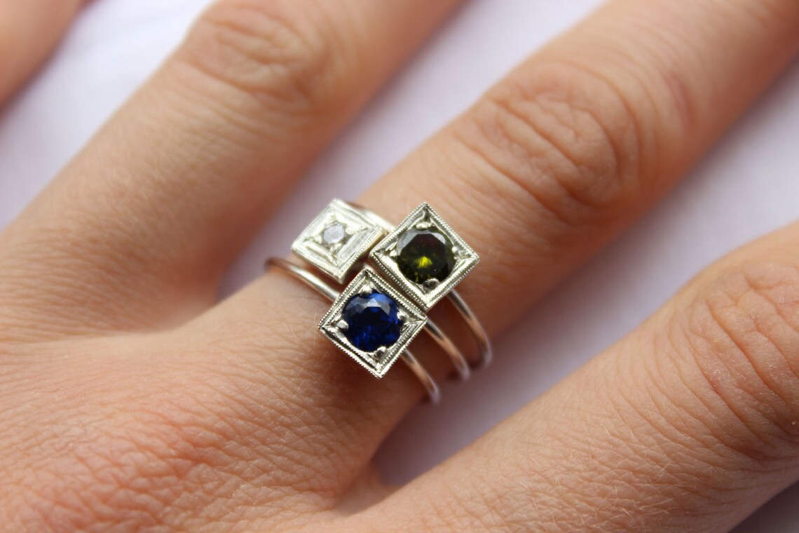 Birthstone Stacking Rings Sterling Silver Made to Order | Etsy